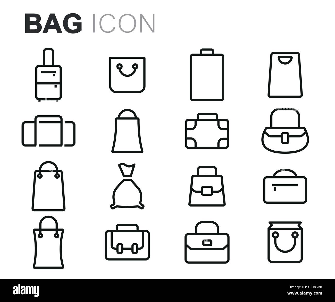 Vector black line bag icons set on white background Stock Vector Image ...