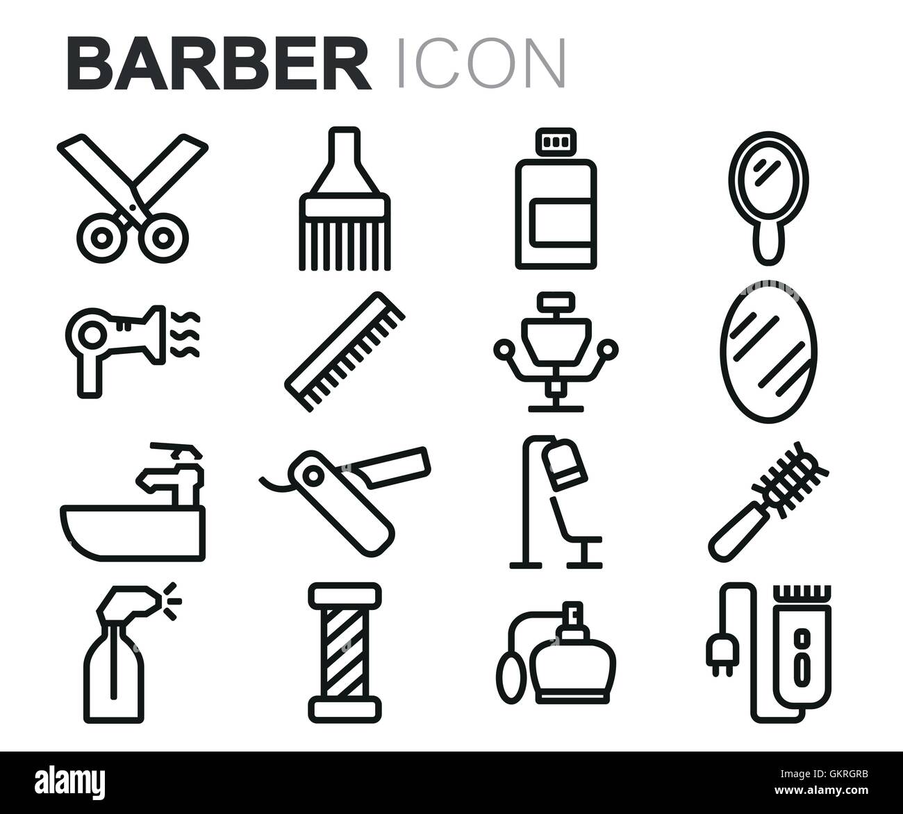Vector black line barber icons set on white background Stock Vector ...