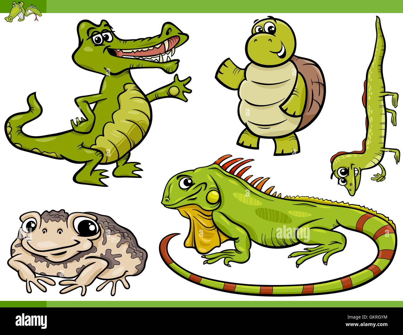 animals illustration amphibians reptiles collection set cartoon laugh ...