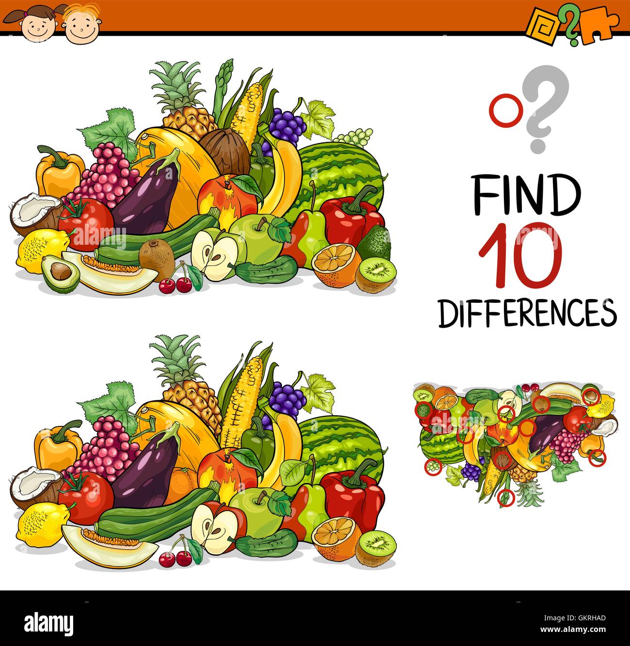 education progenies fruits illustration puzzle find cartoon differences ...