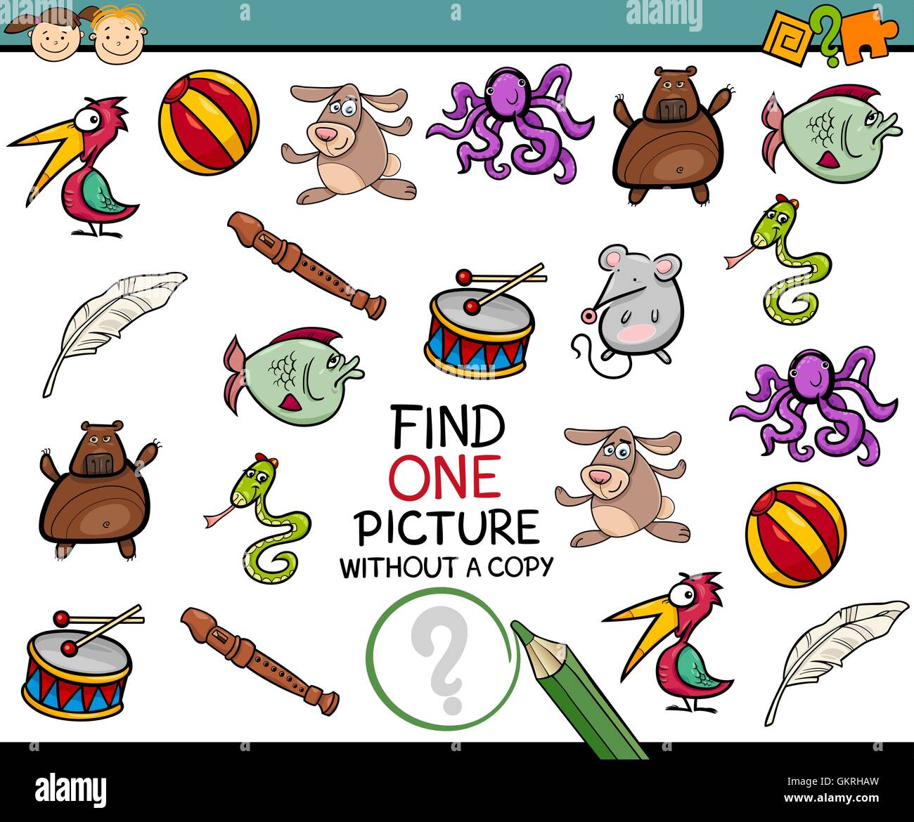 education single illustration puzzle one find cartoon duplicate copy ...