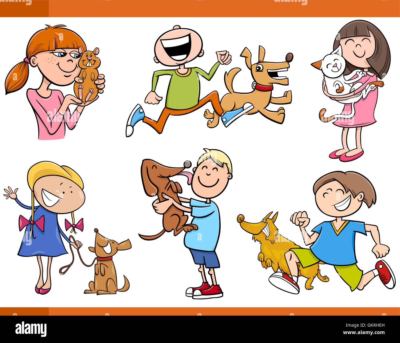 Children walking dog lead Stock Vector Images - Alamy