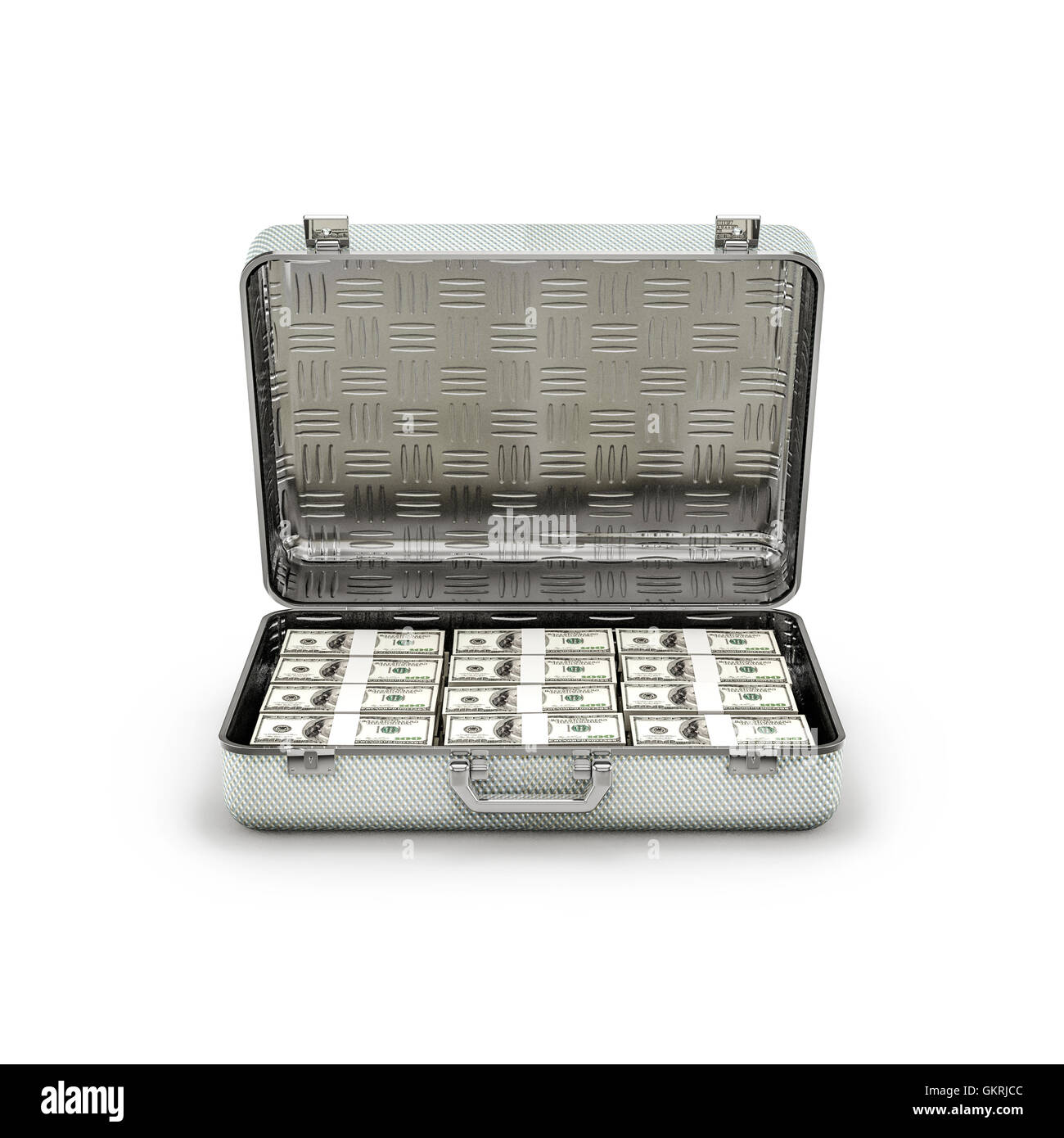 Briefcase ransom dollars / 3D illustration of stacks of hundred dollar ...