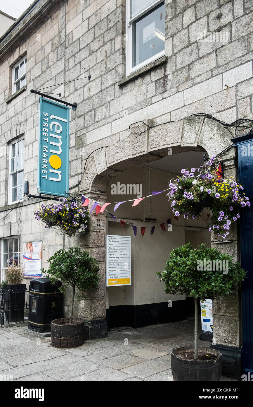 The arched entrance to Lemon Street Market in Truro Stock Photo - Alamy