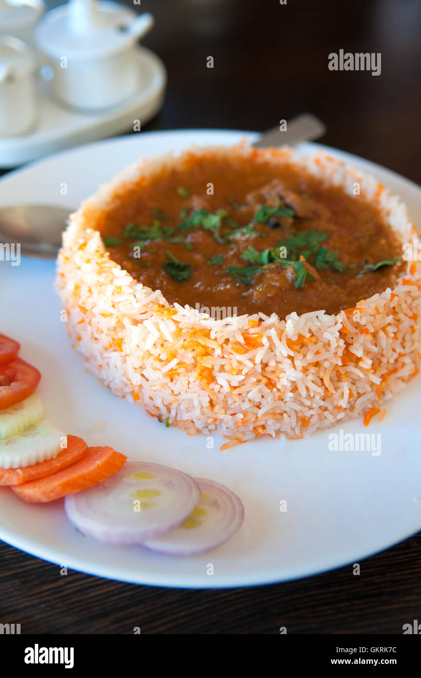 traditional Indian meal with biryani and curry Stock Photo - Alamy