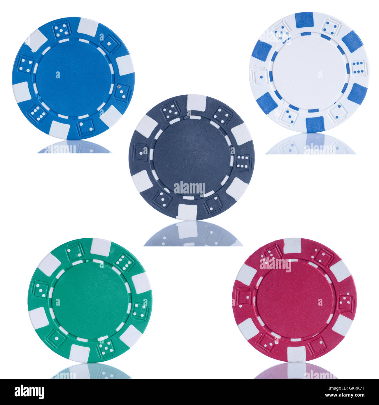 Five poker chips isolated on white background Stock Photo - Alamy