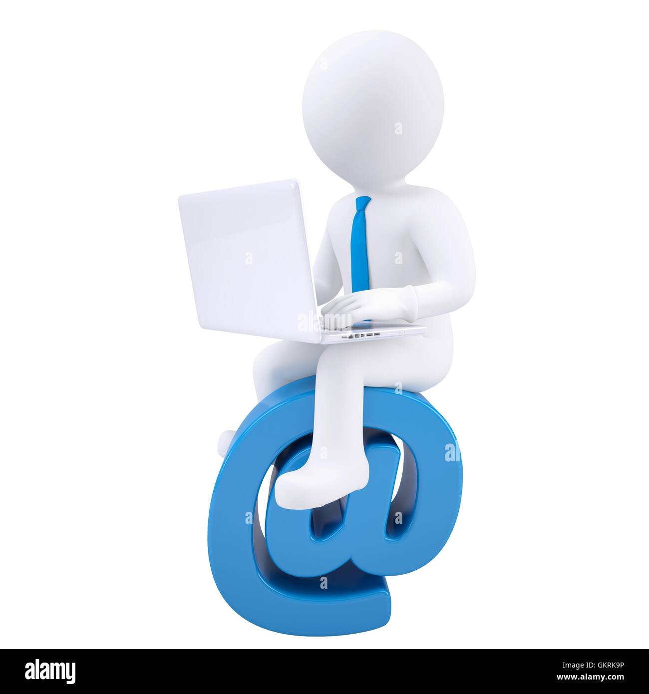 3d man with laptop sitting on the email icon Stock Photo - Alamy