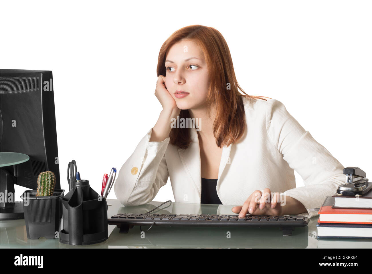 Secretary female typing on a computer keyboard Stock Photo - Alamy