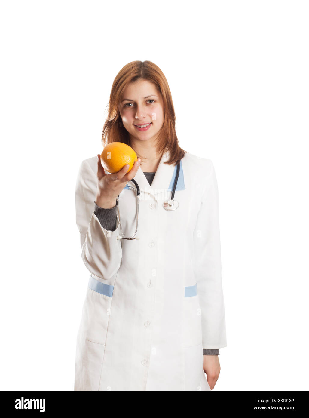 doctor offers an orange Stock Photo - Alamy