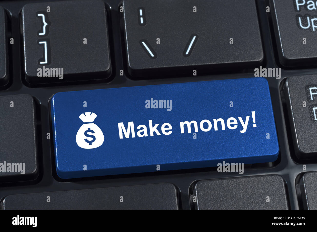 Make money button with icon sack and dollar sign Stock Photo - Alamy