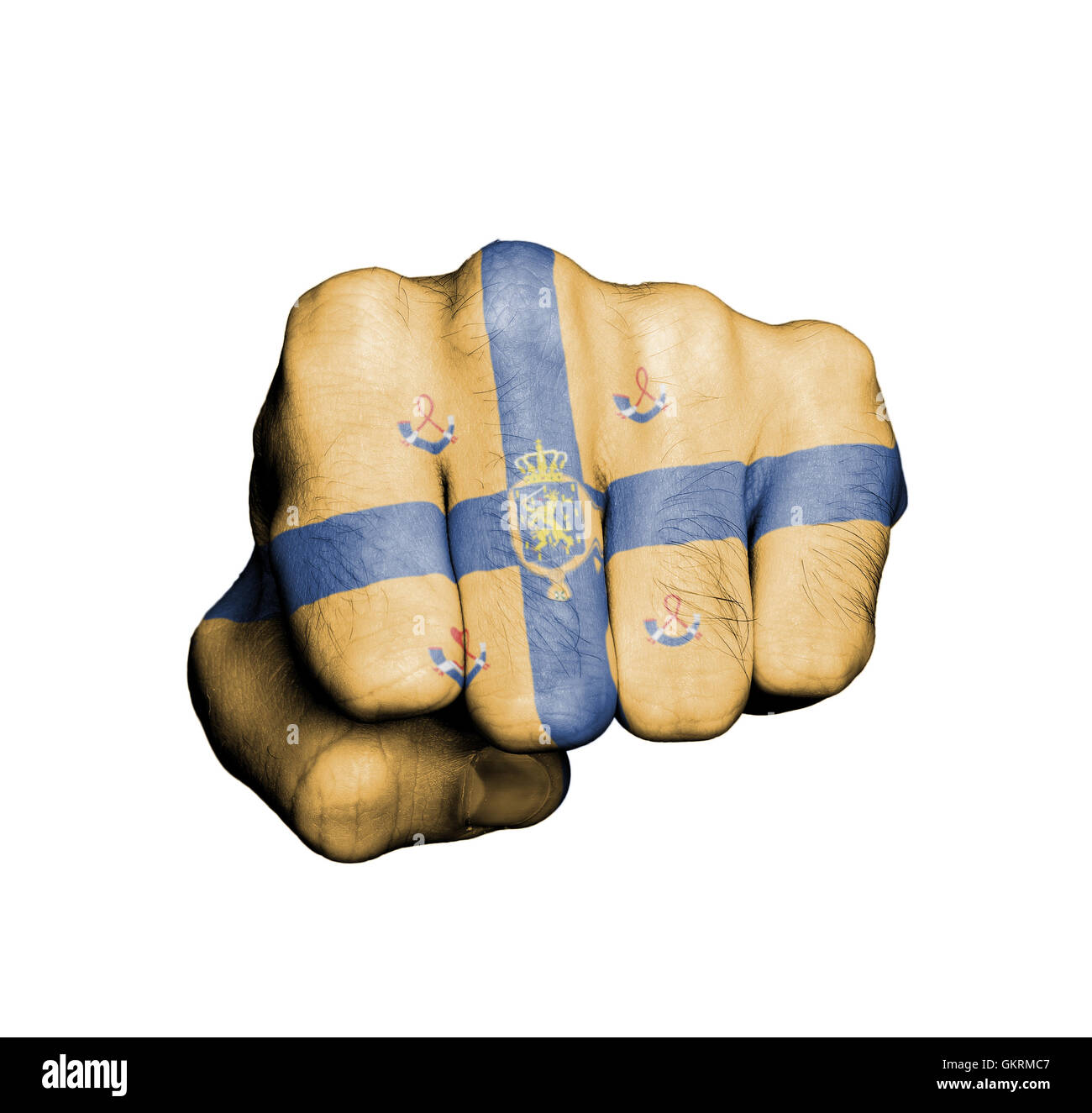 Front view of punching fist on gray background Stock Photo - Alamy