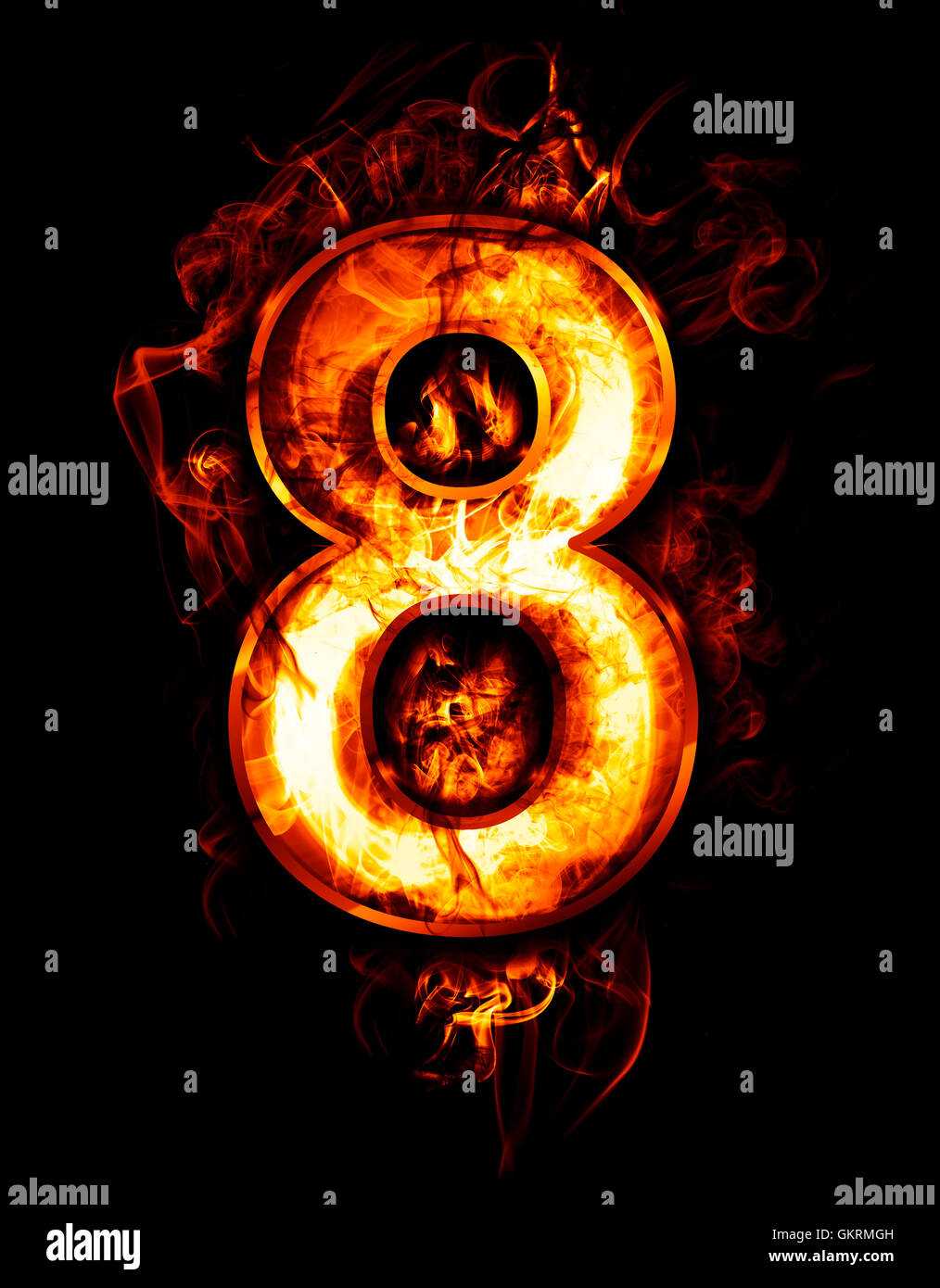 eight, illustration of number with chrome effects and red fire Stock ...