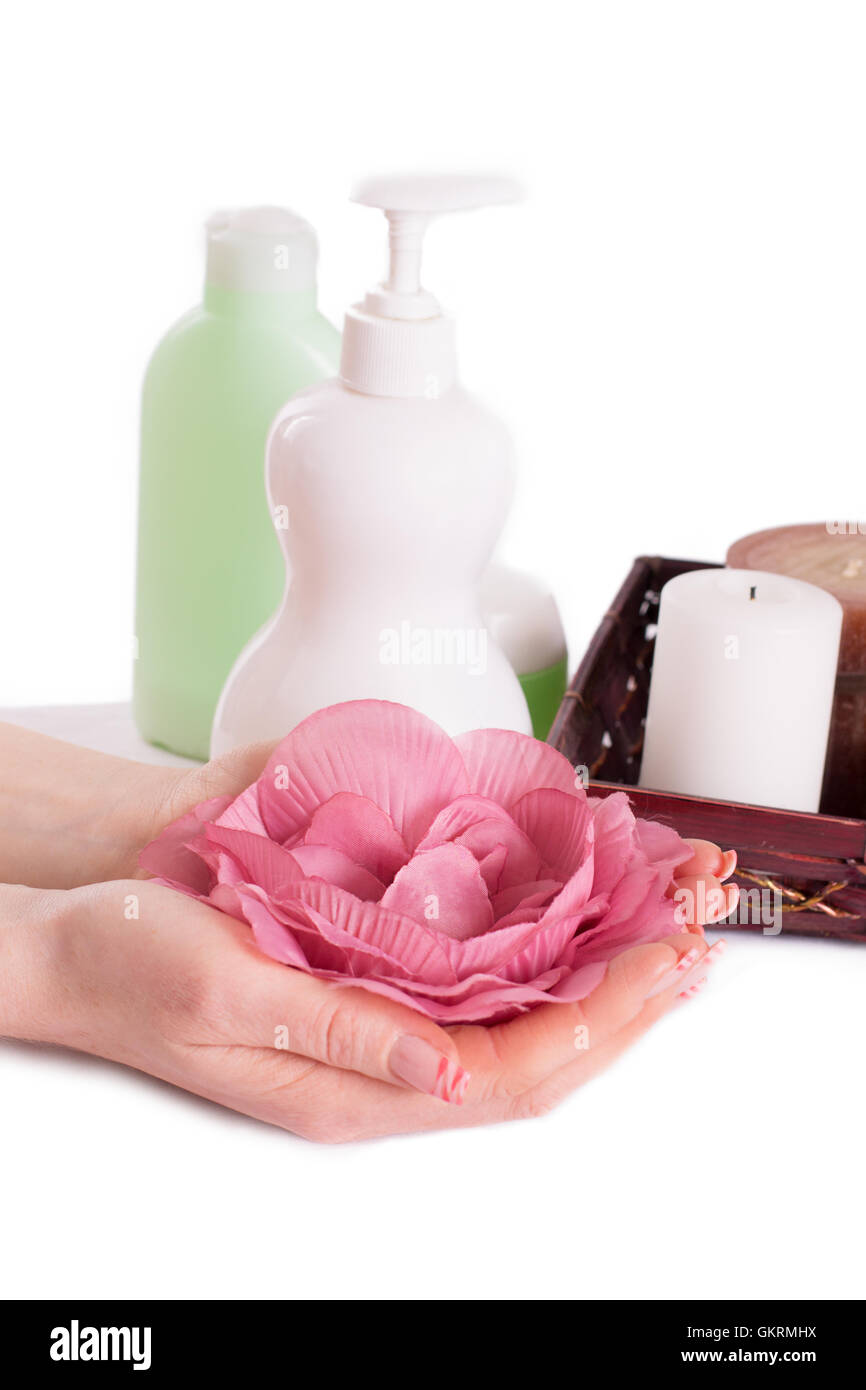 Woman hands with manicure and hand care products Stock Photo - Alamy