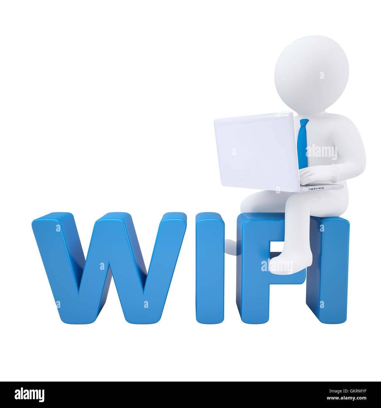 3d man with laptop sitting on the WIFI Stock Photo - Alamy