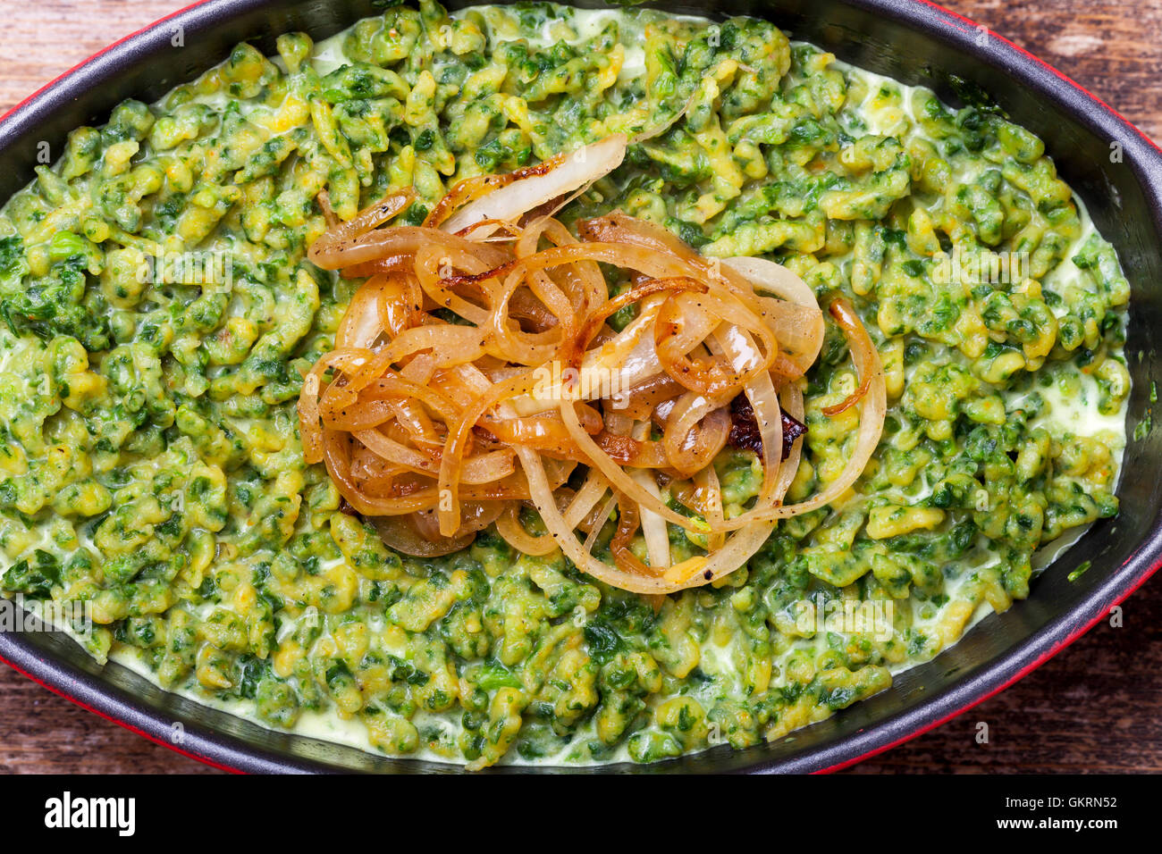 spaetzle with spinach, a bavarian speciality Stock Photo - Alamy