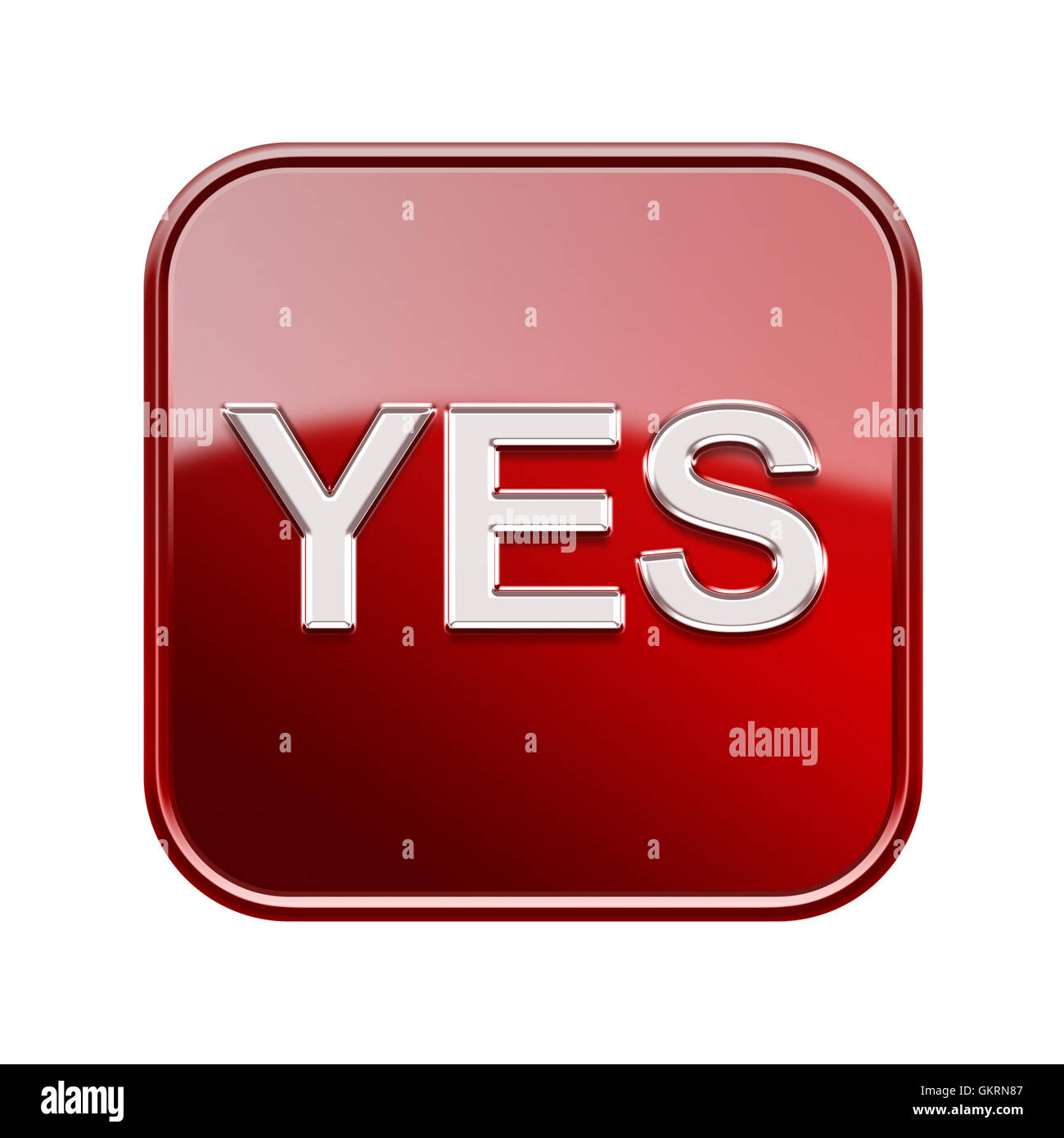 Yes icon glossy red, isolated on white background Stock Photo - Alamy