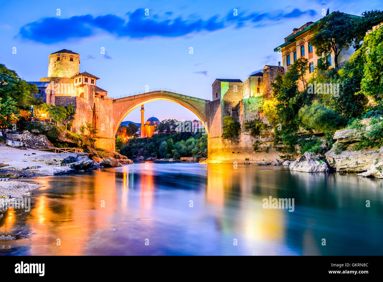 Mostar, Bosnia and Herzegovina. The Old Bridge, Stari Most, with ...
