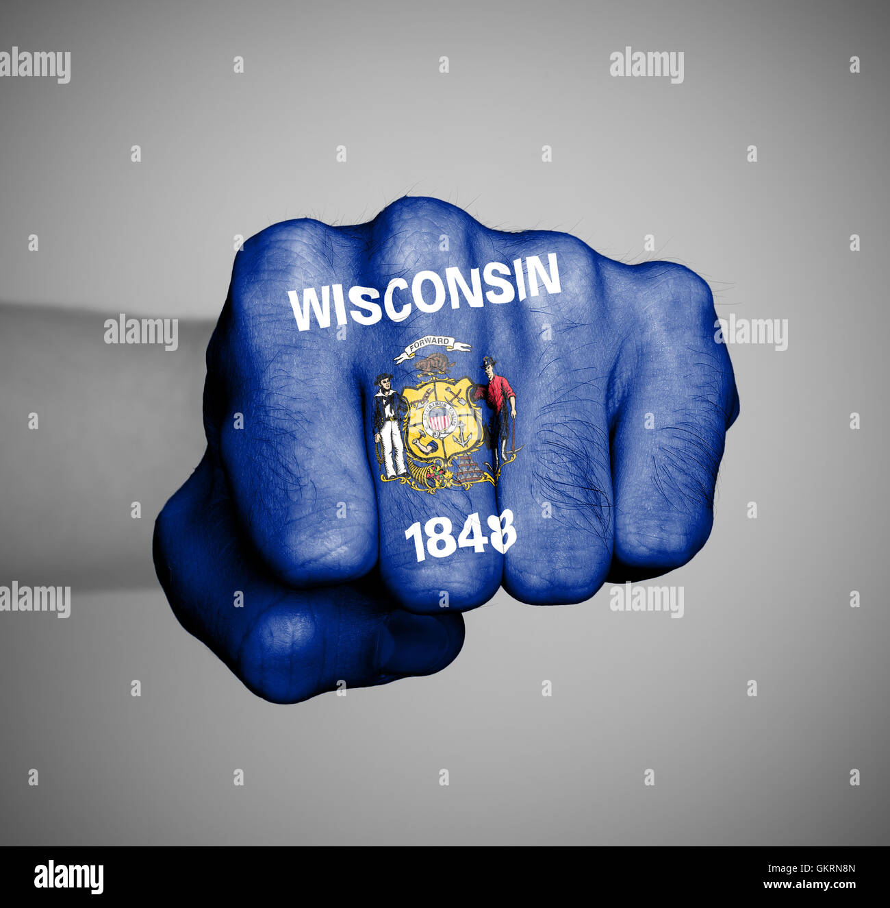 United states, fist with the flag of Wisconsin Stock Photo - Alamy