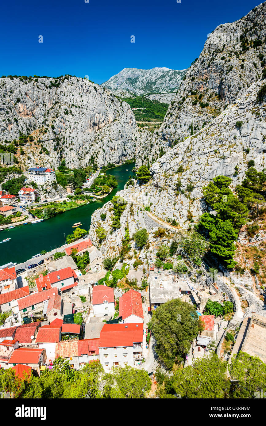 Omis, Croatia. Dalmatia Coast panorama with emerald-green Cetina River, Croatian travel landmark ...