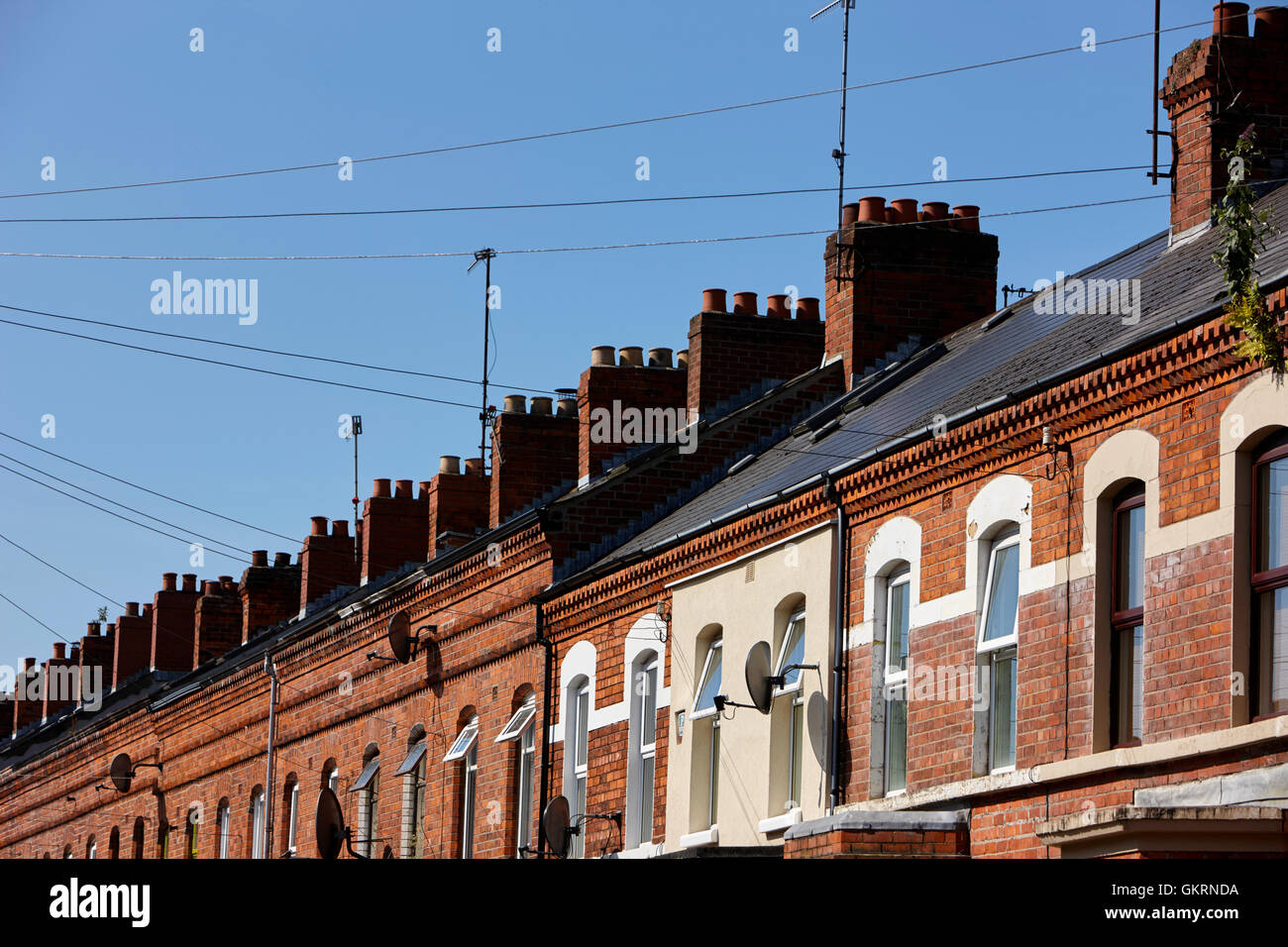 rows of chimneys on red brick victorian terraced townhouses rushfield ...