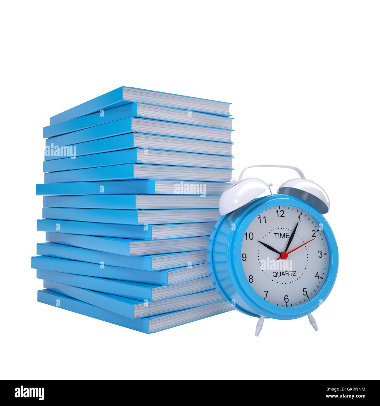 Blue books and alarm clock Stock Photo - Alamy