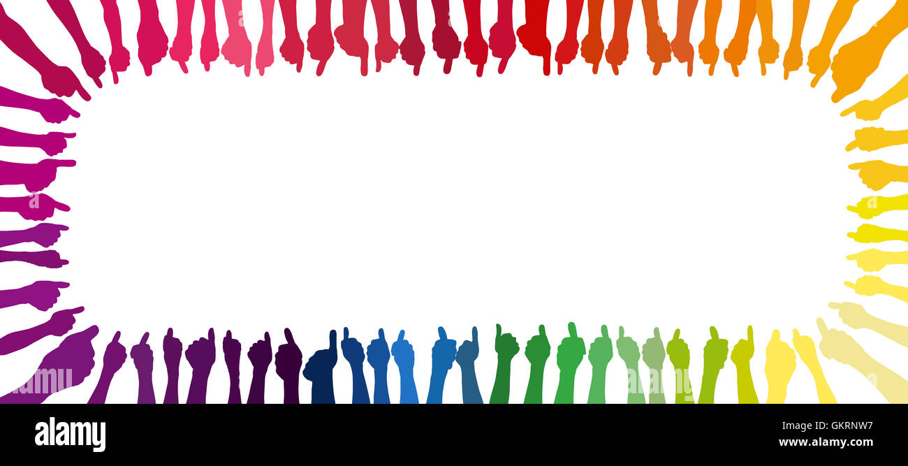 Frame background with colorful thumbs up from different people Stock ...