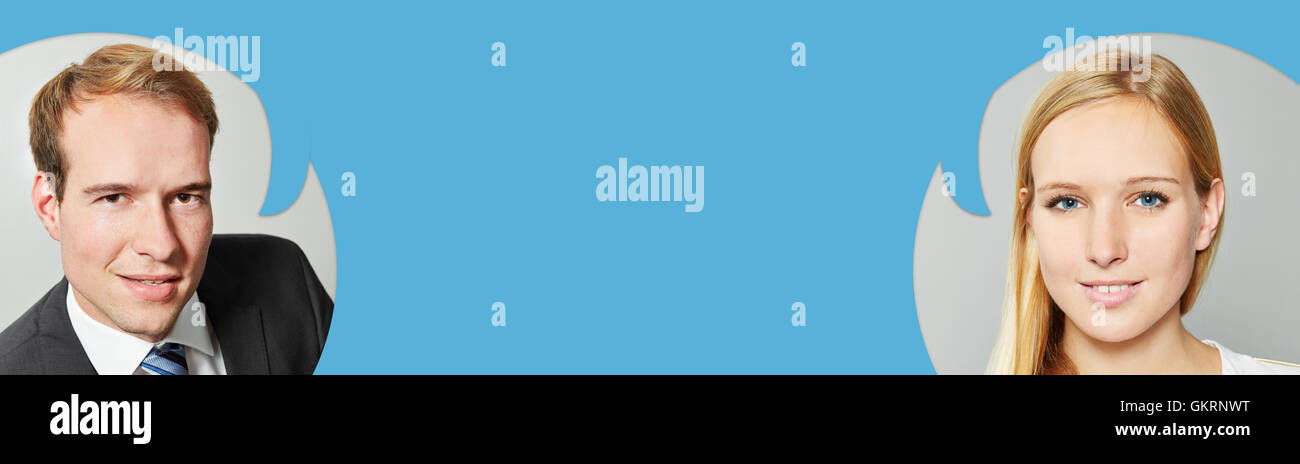 Communication between two young business colleguees Stock Photo - Alamy