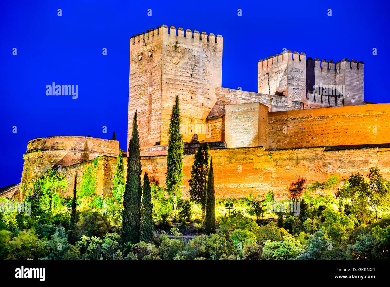 Granada, Spain. Night View of famous Alhambra with Alcazaba, European ...