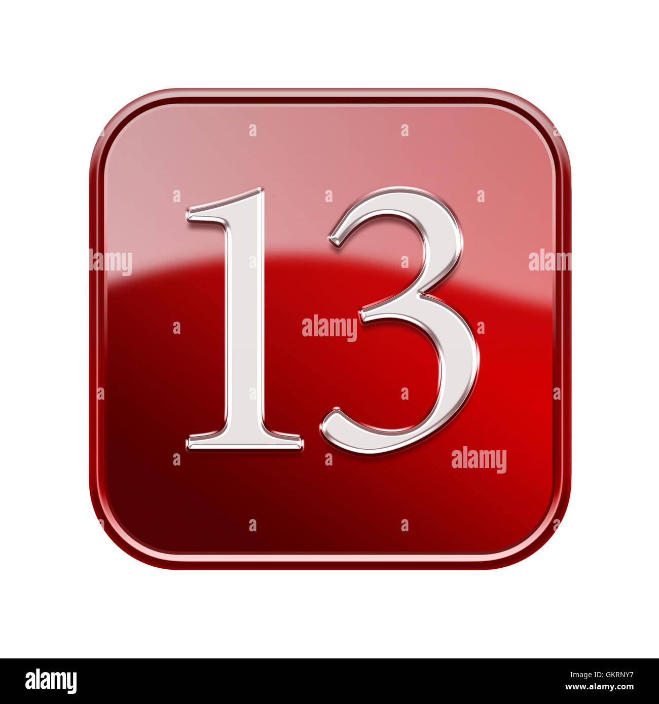 Thirteen icon red glossy, isolated on white background Stock Photo - Alamy