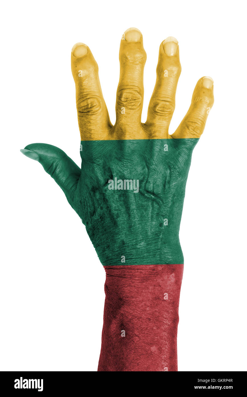 Old hand with flag, European Union, Lithuania Stock Photo - Alamy