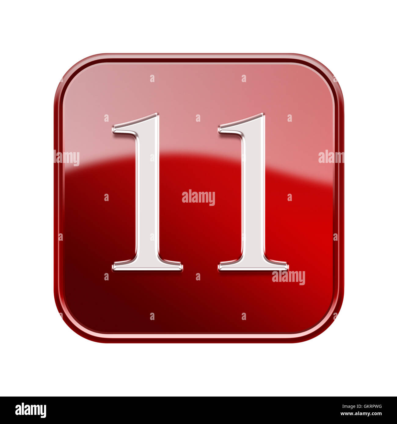 Eleven icon red glossy, isolated on white background Stock Photo - Alamy