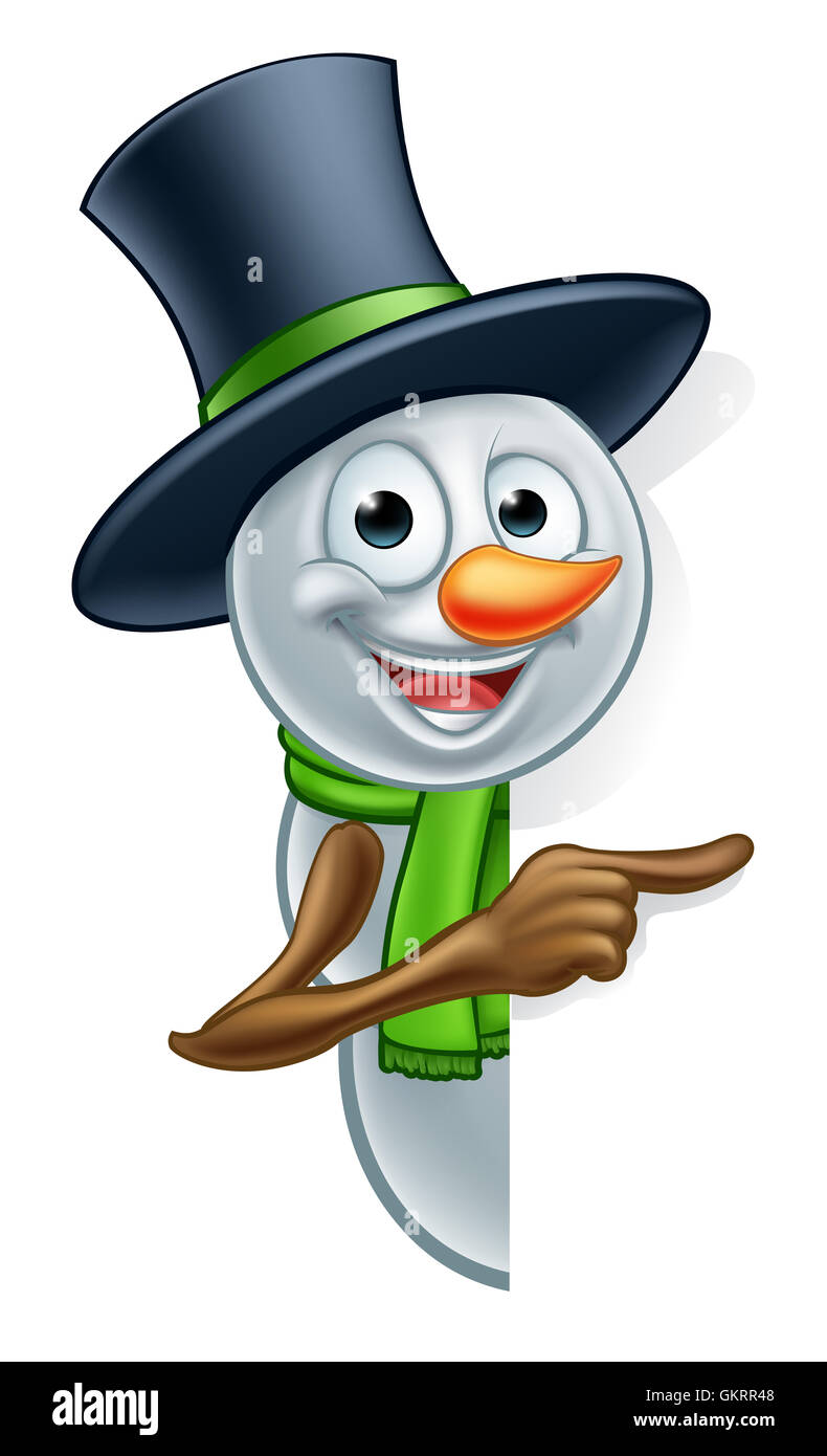 A happy Christmas peeking snowman cartoon character pointing Stock ...