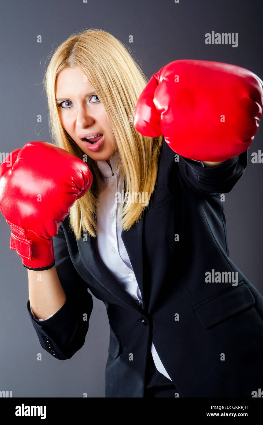 Woman boxer in dark room Stock Photo - Alamy