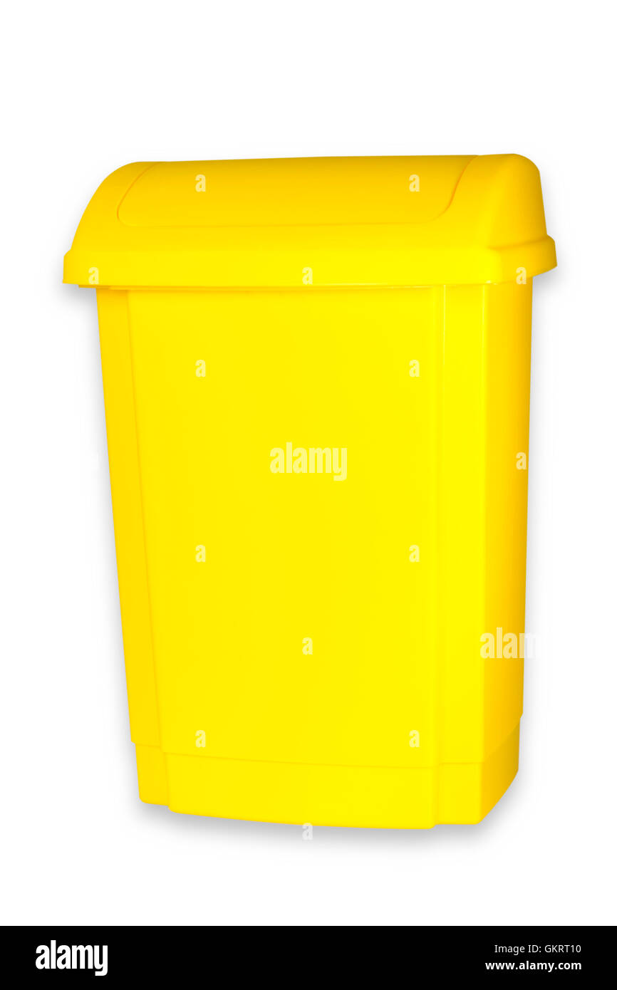 Yellow garbage can isolated on white background Stock Photo - Alamy
