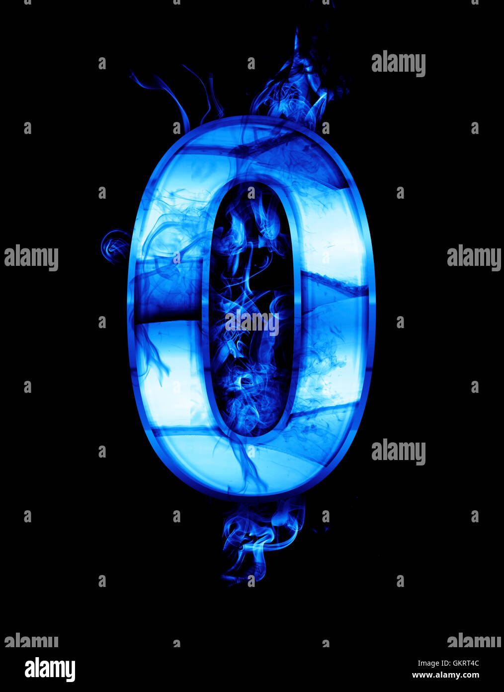 zero, illustration of number with chrome effects and blue fire Stock ...