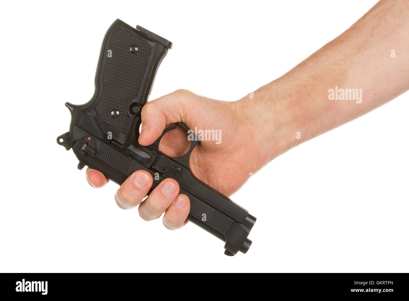 Disarming, hand giving a gun Stock Photo - Alamy
