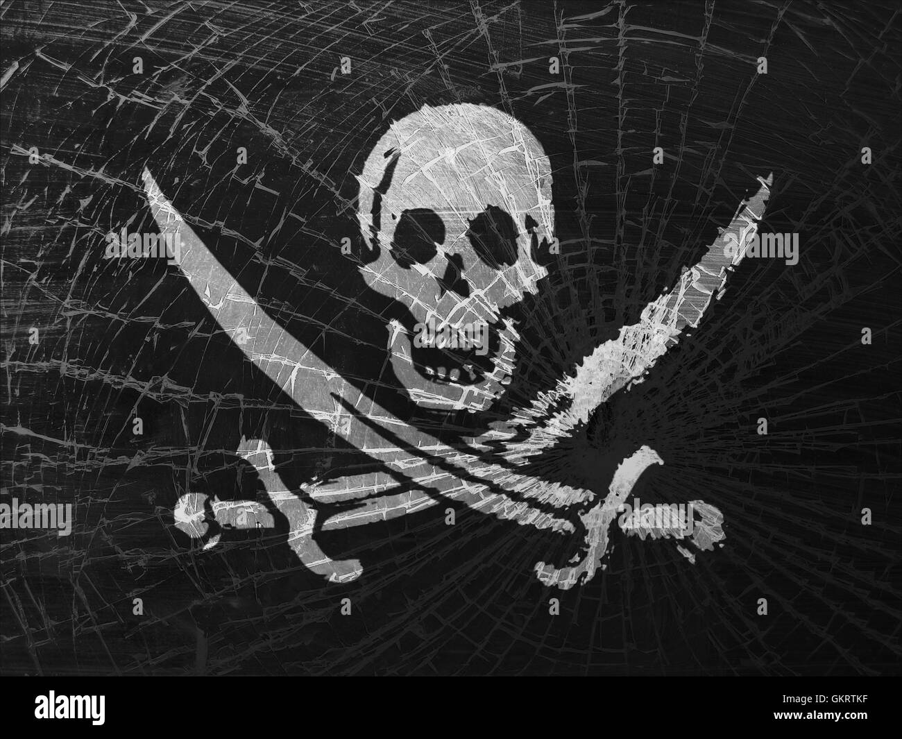 Pirate flag under broken ice or glass Stock Photo - Alamy