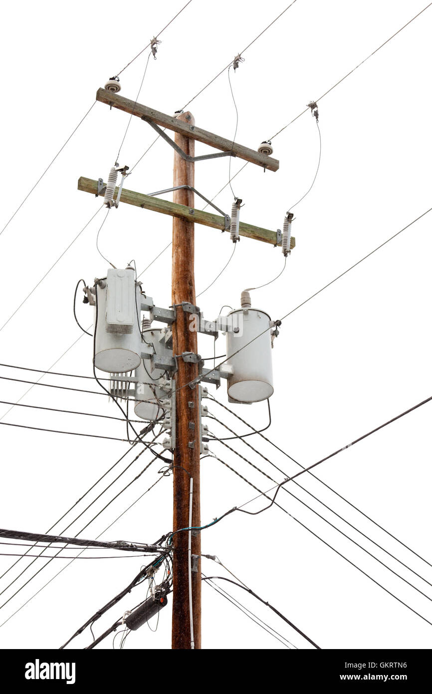 Utility pole with power cables and transformers Stock Photo - Alamy