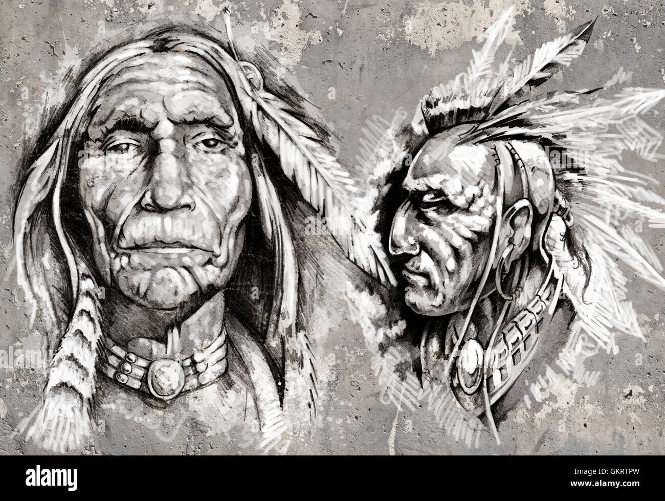 Native american indian head, chiefs, retro style Stock Photo - Alamy
