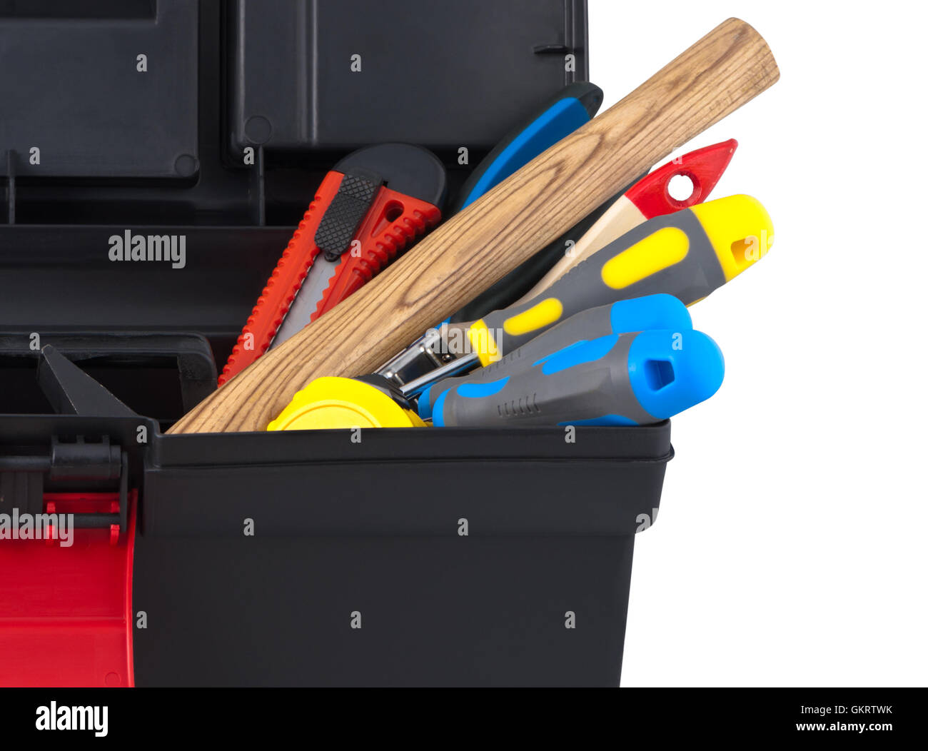 Set of construction tools in the box close up Stock Photo - Alamy