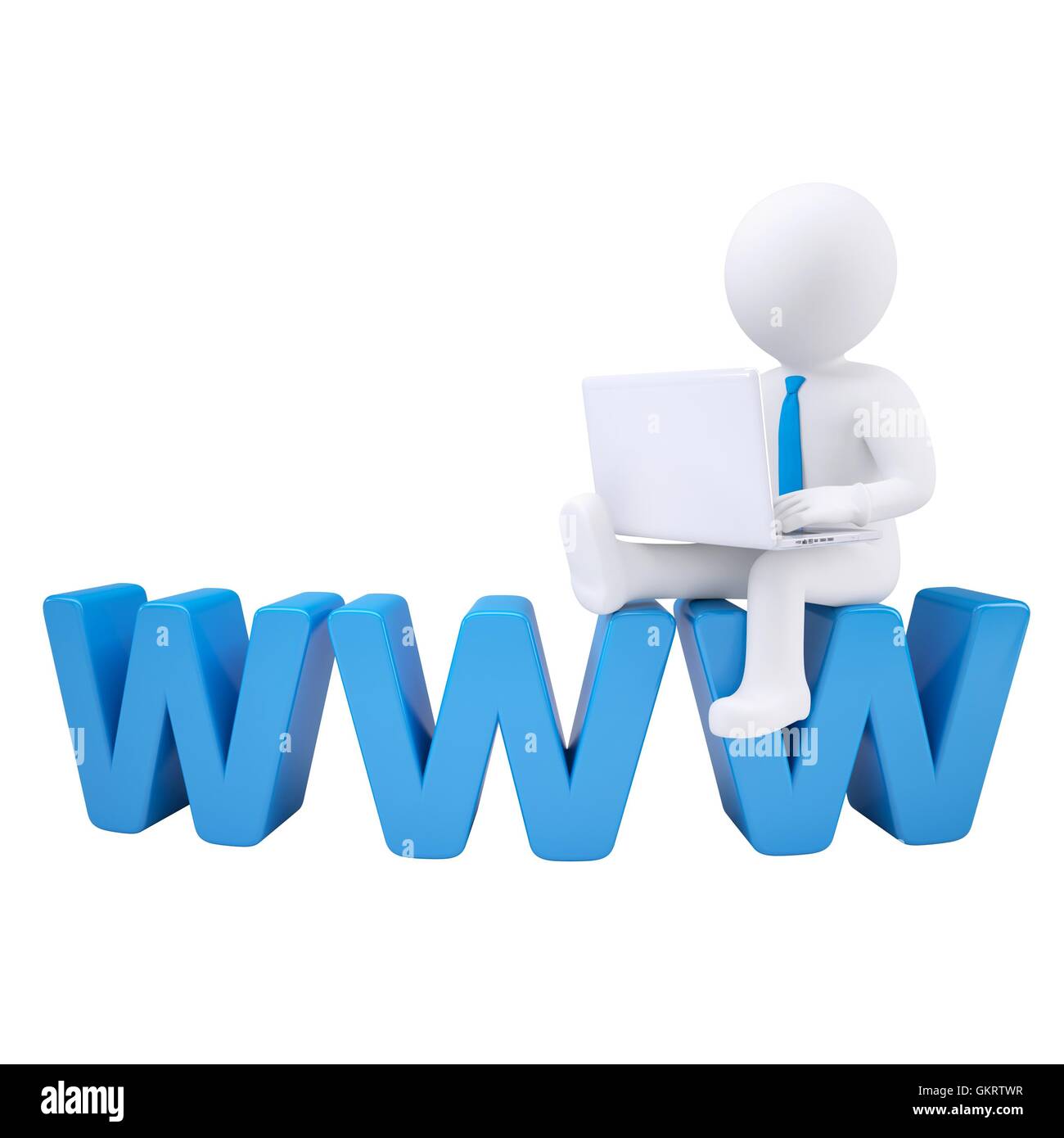 3d white man sitting on the labels WWW Stock Photo - Alamy