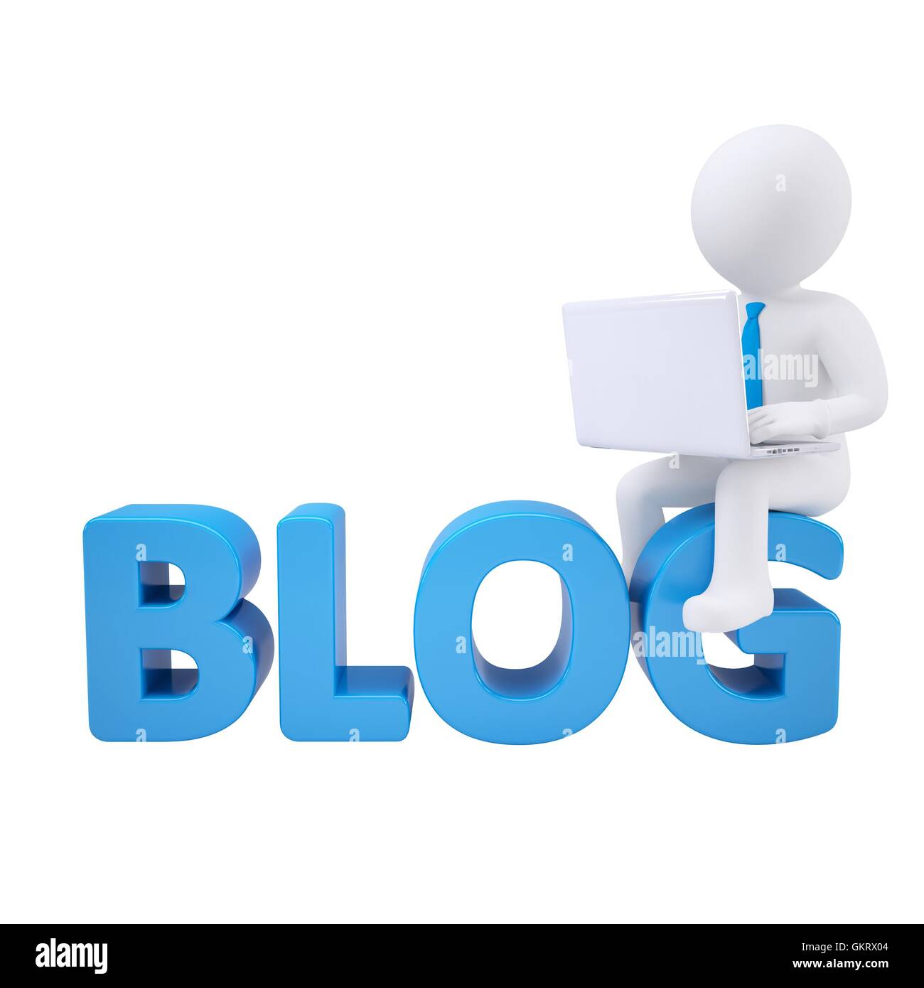 3d white man sitting on the labels BLOG Stock Photo - Alamy