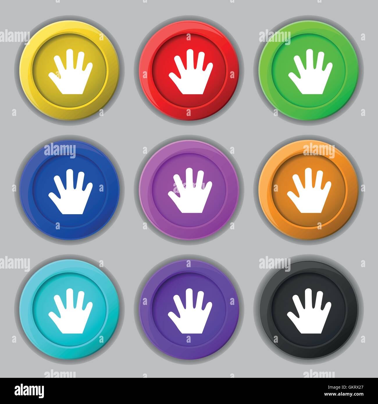Hand icon sign. symbol on nine round colourful buttons. Vector Stock ...