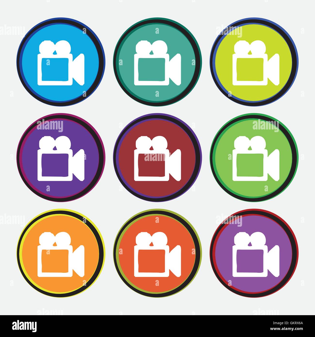 camcorder icon sign. Nine multi colored round buttons. Vector Stock ...