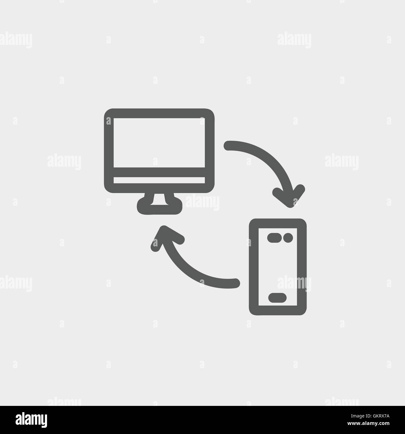 Computer, mobile device and network connection thin line icon Stock ...