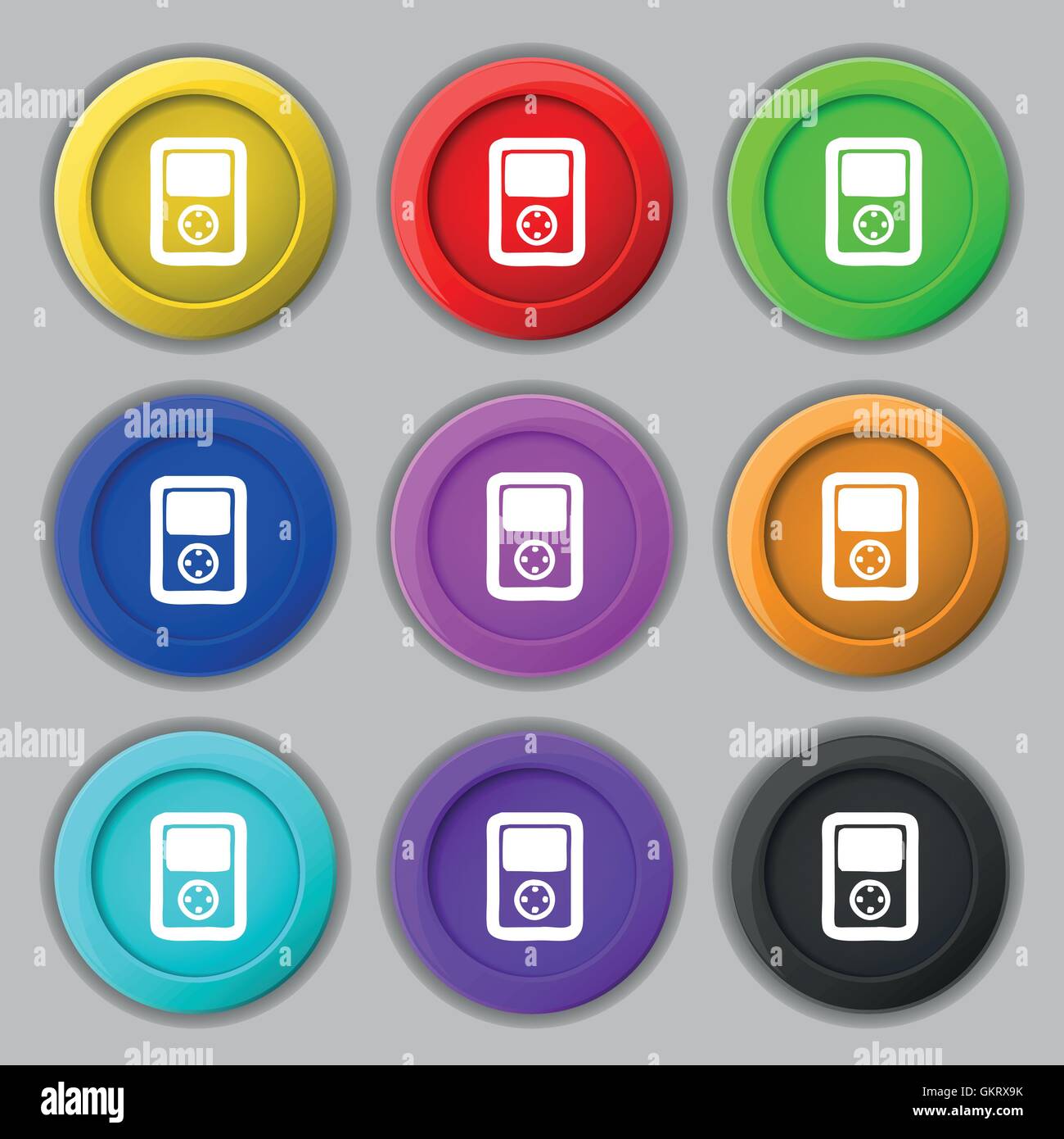 Tetris, video game console icon sign. symbol on nine round colourful buttons. Vector Stock ...