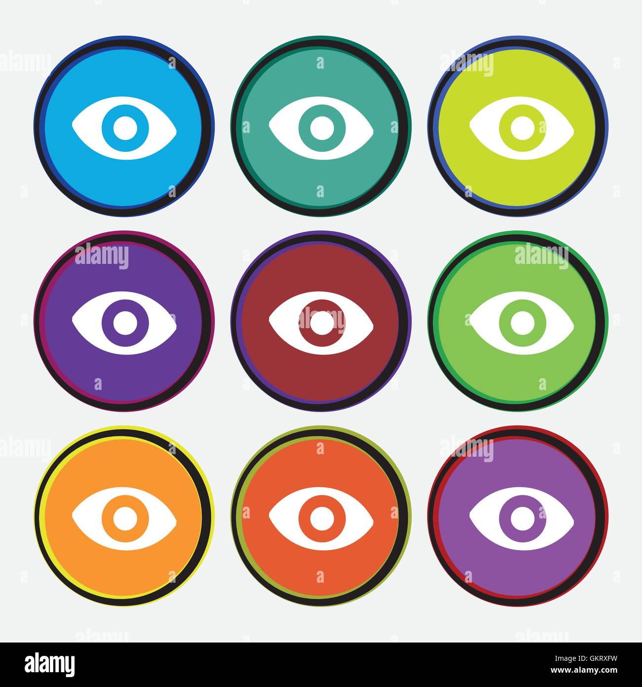 sixth sense, the eye icon sign. Nine multi colored round buttons ...