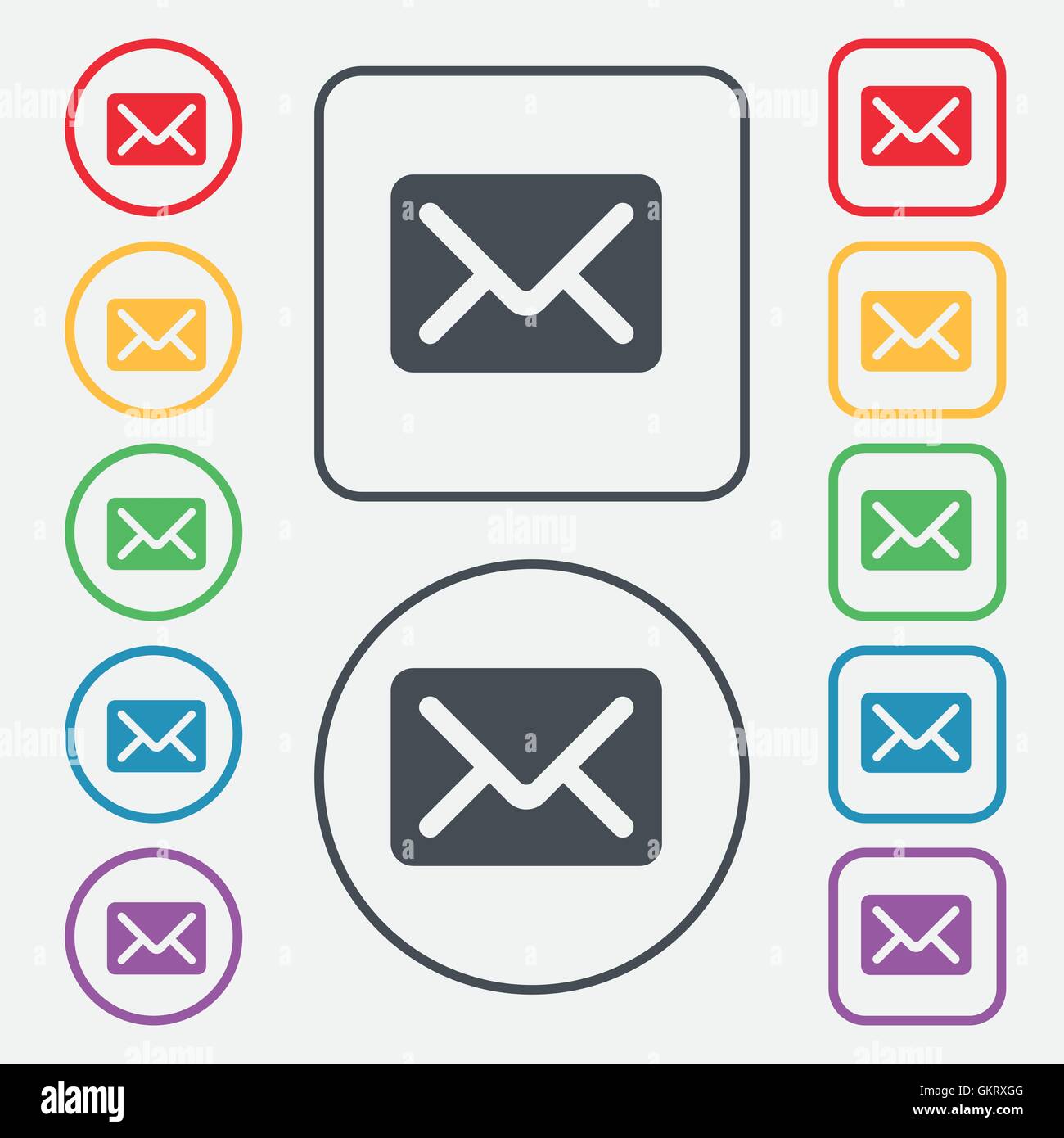 Mail, envelope, letter icon sign. symbol on the Round and square ...