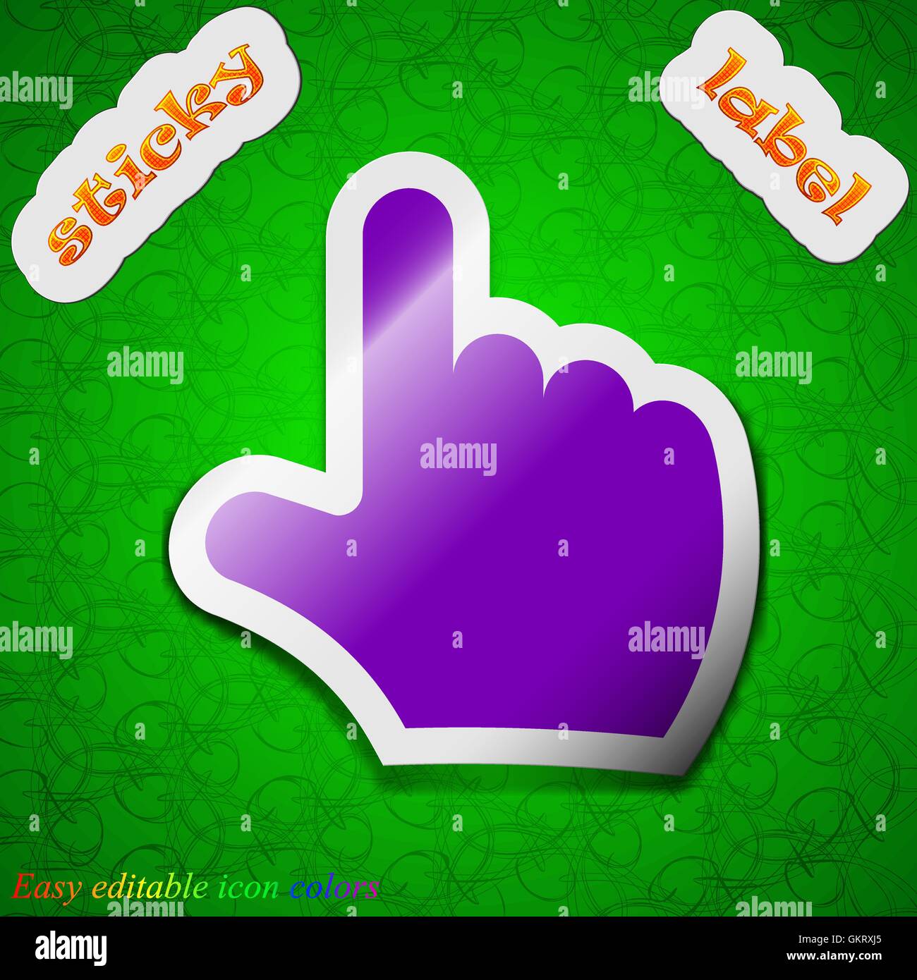 pointing hand icon sign. Symbol chic colored sticky label on green ...