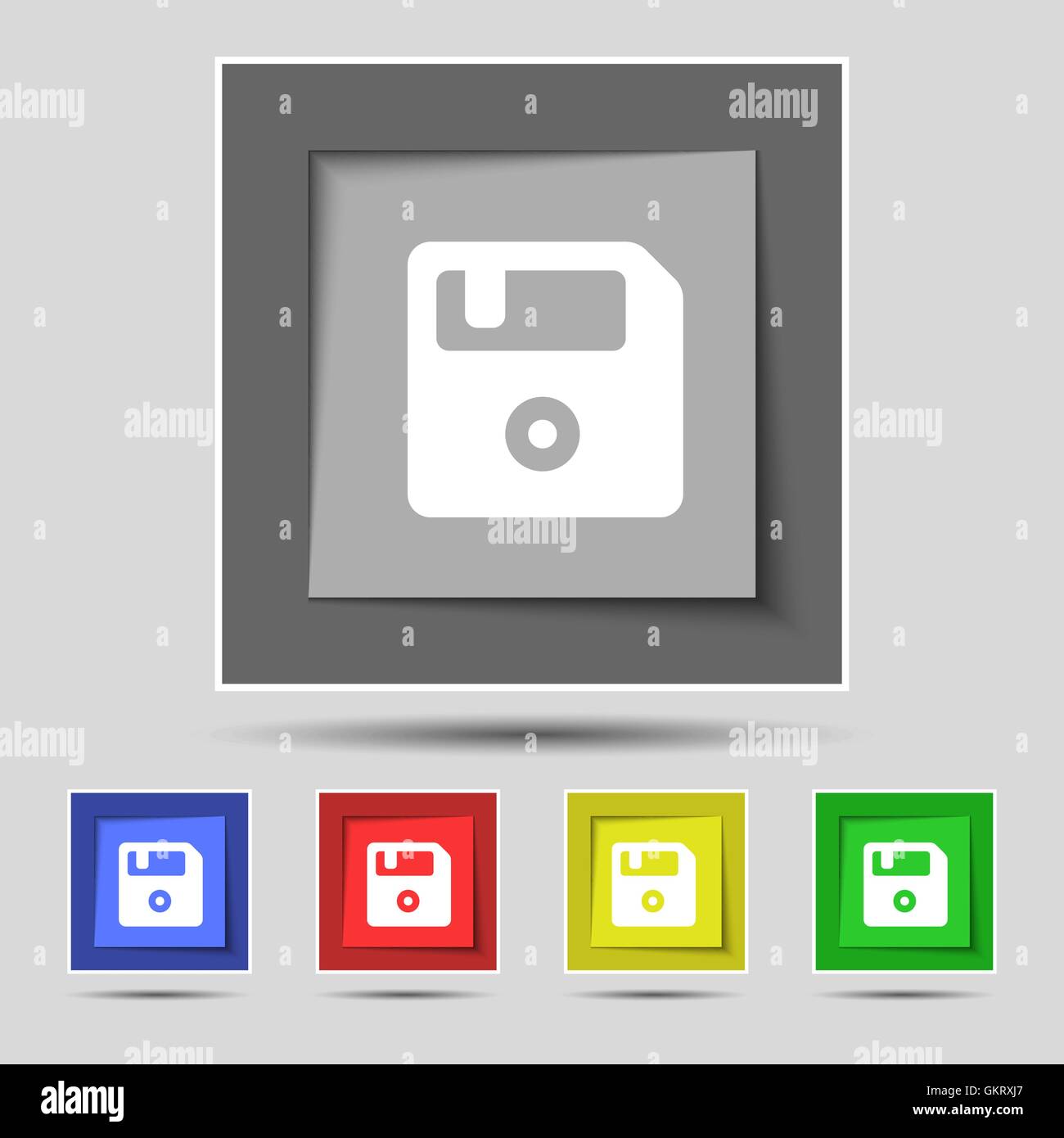 floppy icon sign on the original five colored buttons. Vector Stock ...